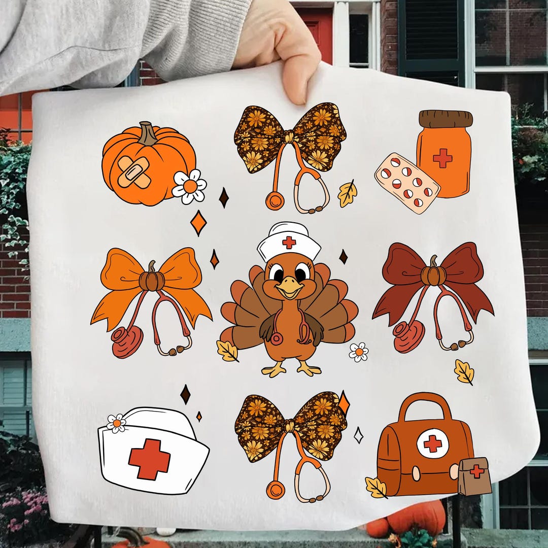 Fall Nurse PNG, Nurse Thanksgiving PNG, Fall Medical Turkey Clipart ...