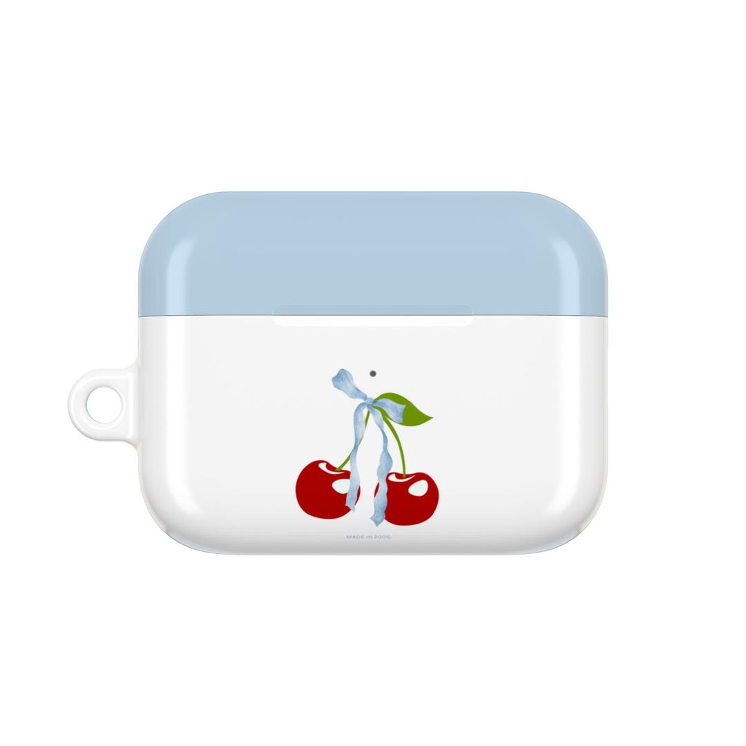 Light Blue and Pink Cute Coquette Cherry AirPod Case, Fun Accessory for ...