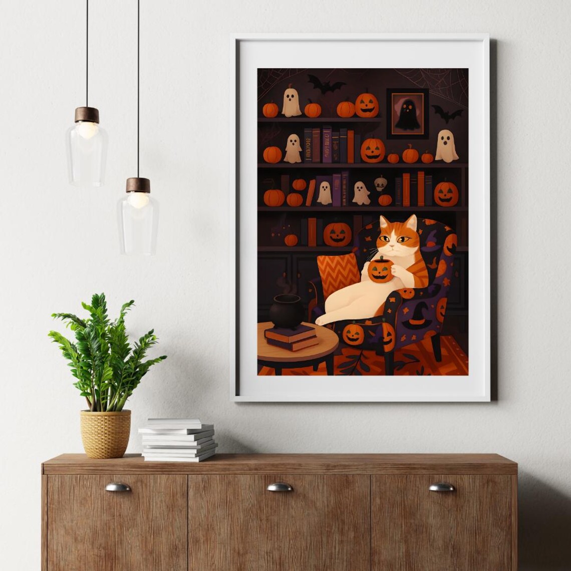 Halloween Cat PNG: Spooky Book Stack Digital Art (digital Download - Etsy