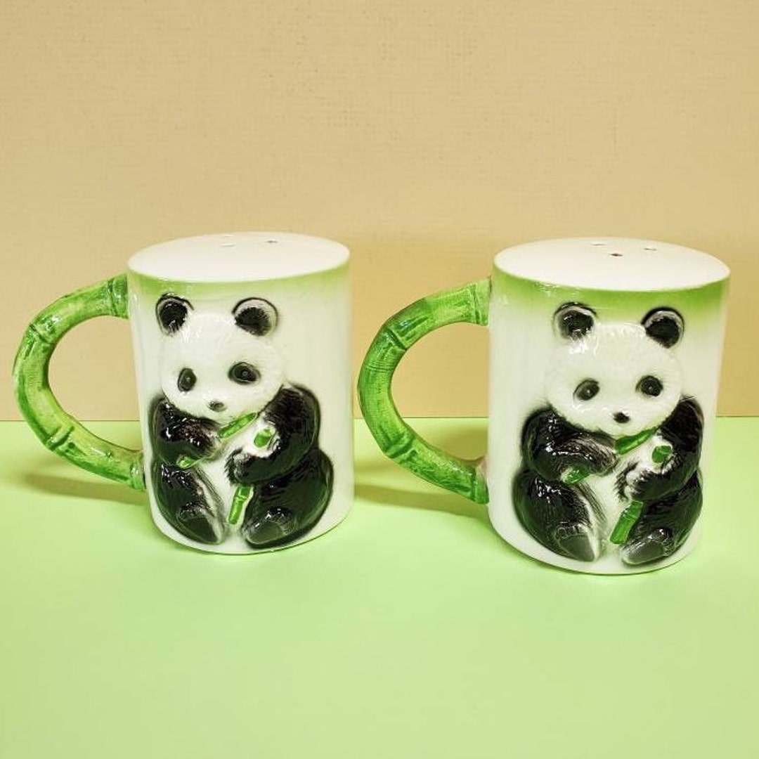 PANDA Salt and Pepper Shakers Bamboo Handles Bear Made in - Etsy
