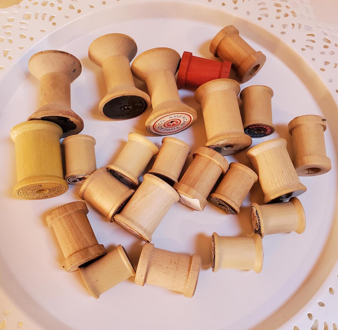22 Old Wooden Spools, Mid Century Wood Sewing Collectibles, Thread ...