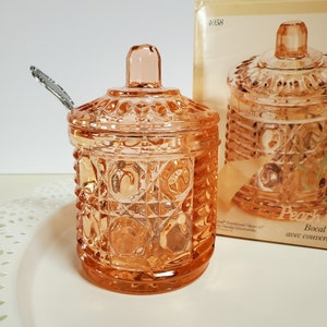 Boxed Jelly Jam Jar Set, Indiana Glass Peach Ballad Jar With Cover and ...