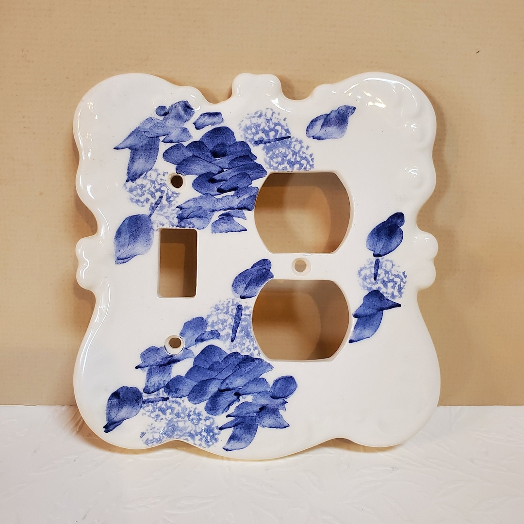 Ceramic Light Switch Cover, Blue White Floral, Hand Painted - Oak Hill ...
