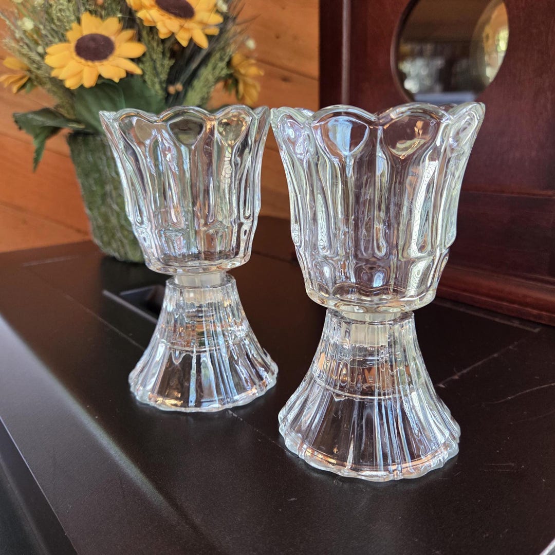 Pair of Clear Candlestick Holders and Votive Inserts, Romantic Lighting ...
