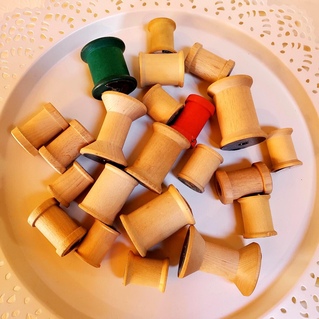 22 Old Wooden Spools, Mid Century Wood Sewing Collectibles, Thread ...