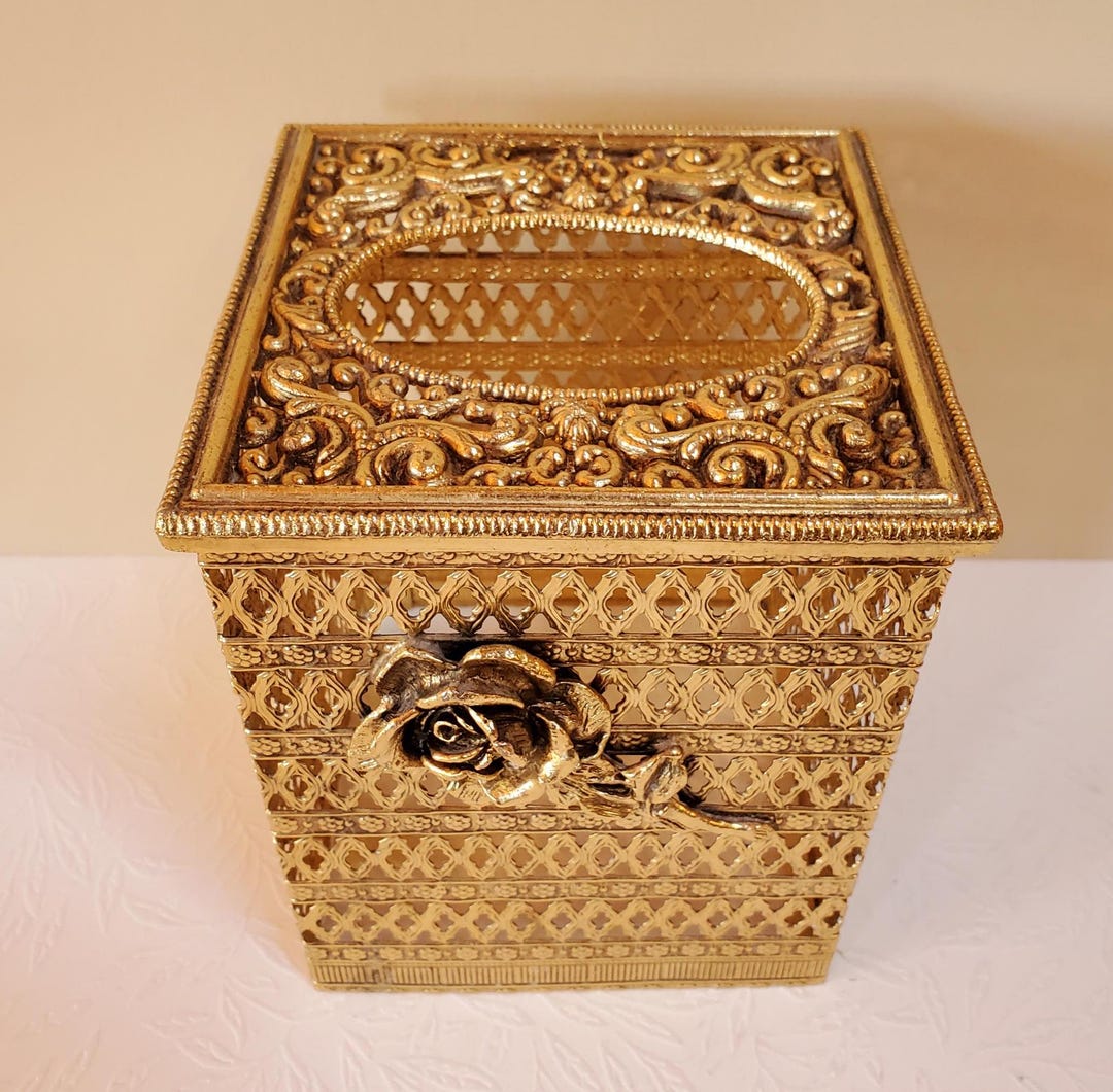 Authentic STYLEBUILT Ornate Brass Tissue Holder With Rose Motif ...