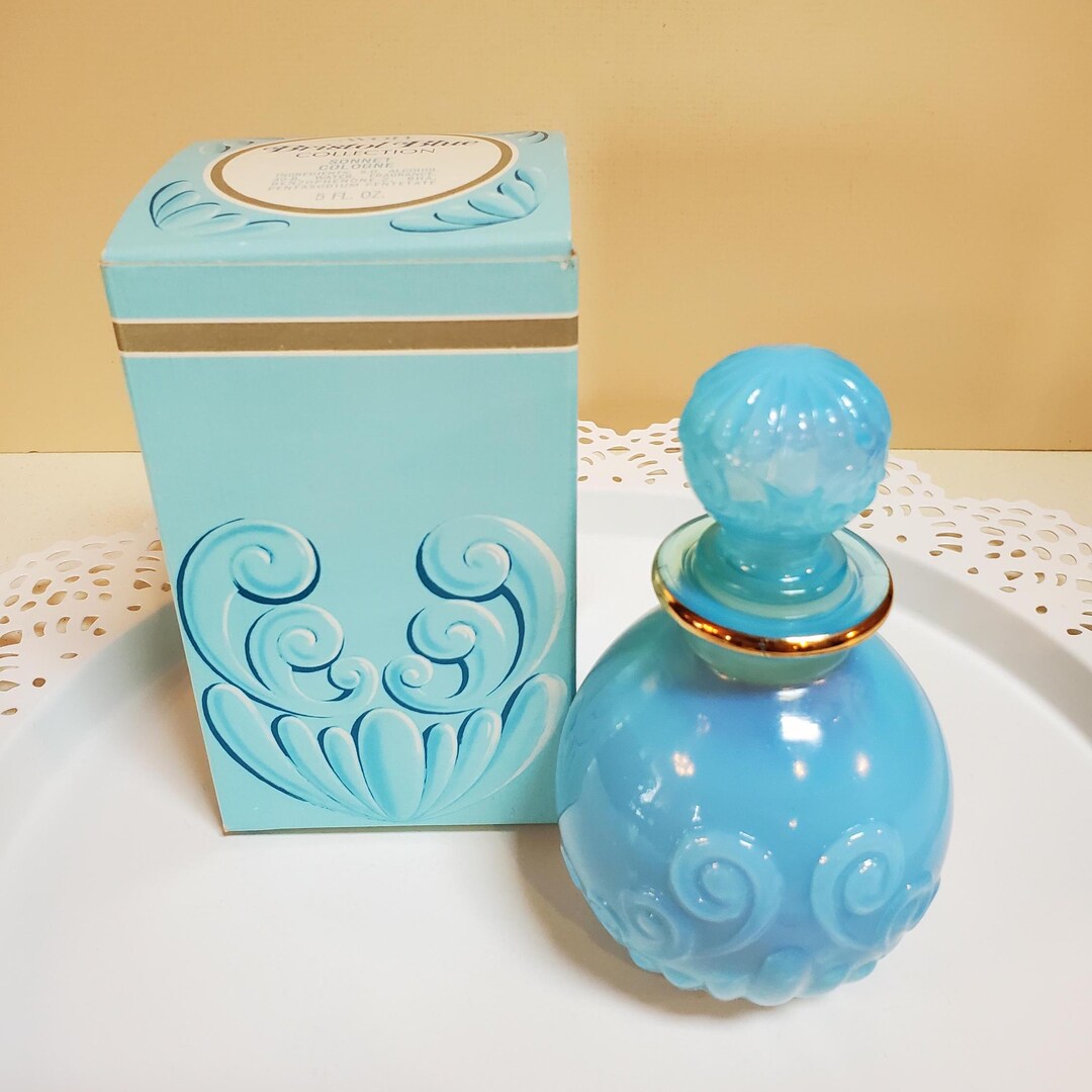 FULL Avon Bristol Blue Cologne Bottle, Blue Opaline Glass 1975, Sonnet ...