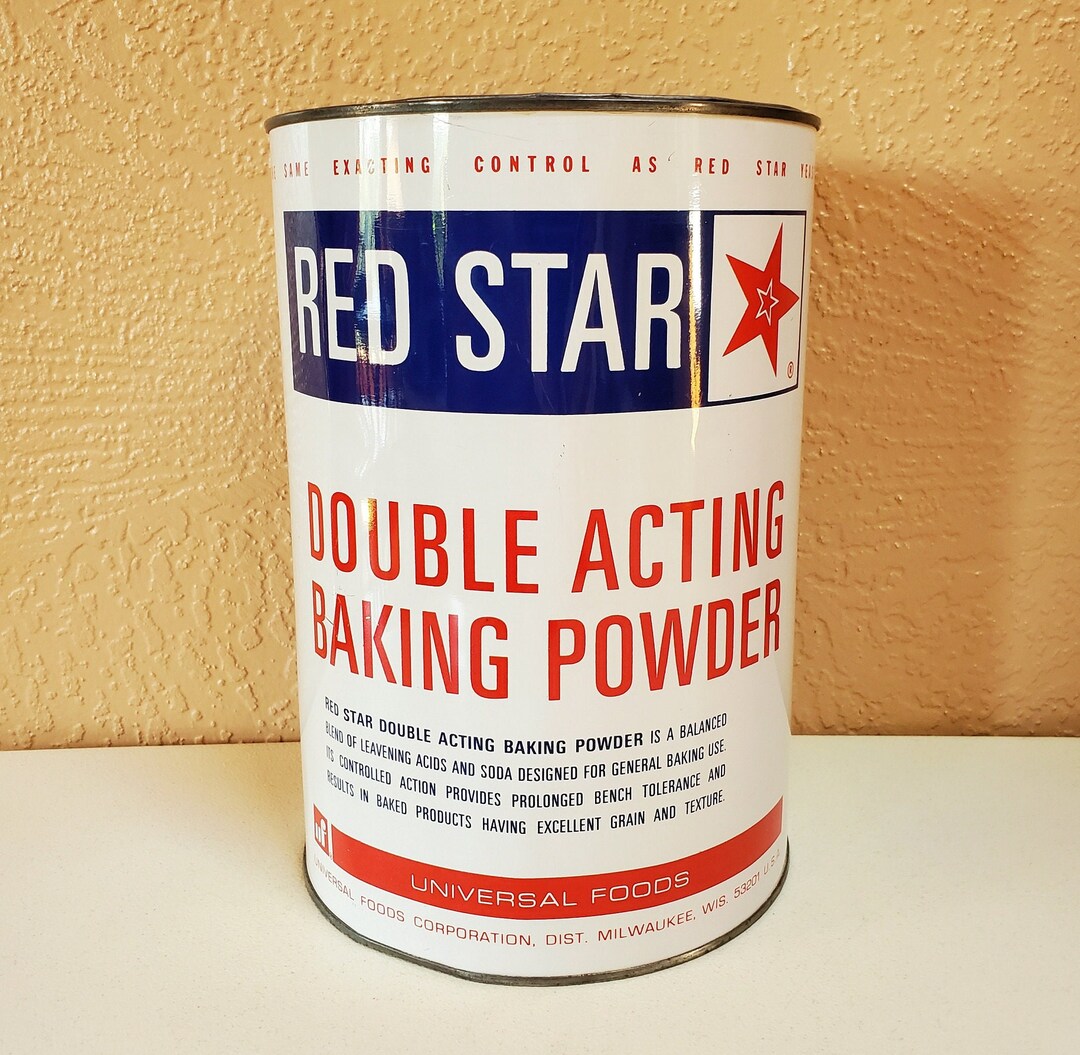 LARGE Red Star Baking Powder Can With Lid, Held Ten Pounds, Universal ...
