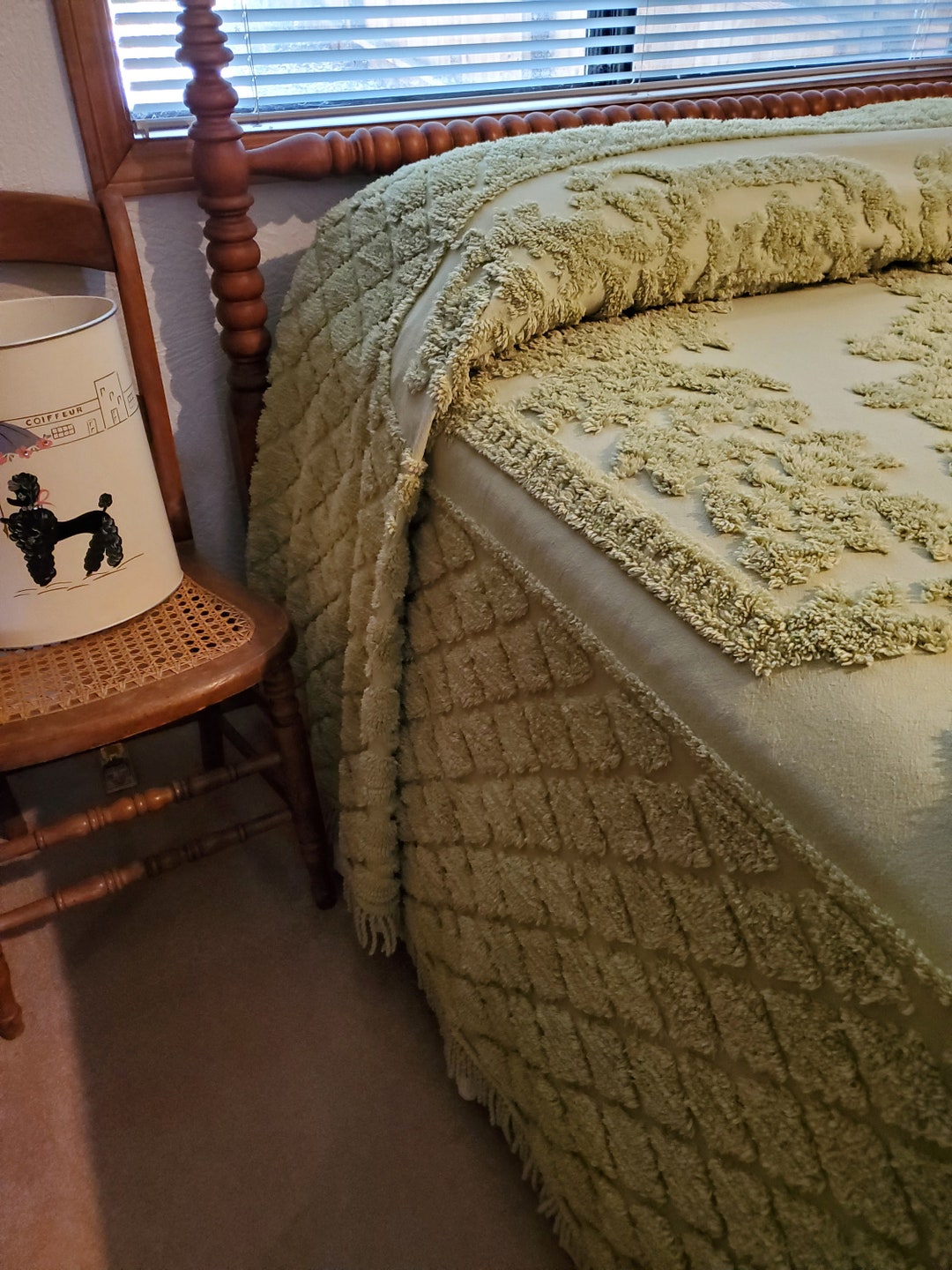 Sage Green Chenille Style Bedspread, Full Size 96 X 110, 100% Cotton ...