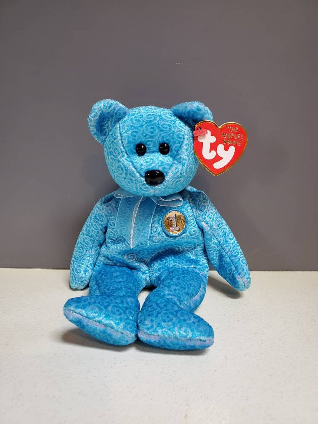 2001 Classy Beanie Baby Teddy Bear, TY Blue Swirl, Stuffed Pellet Oak ...