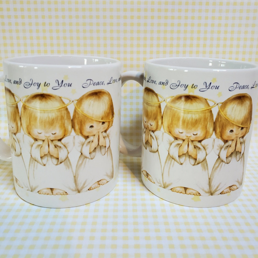 Pair of Hallmark Angel Mugs, Peace Love and Joy, Wings and Halo - Oak ...