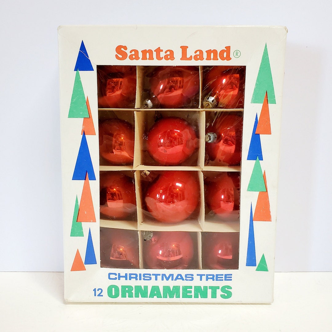 12 Santa Land Christmas Tree Ornaments, Original Box, Red Teardrop and ...