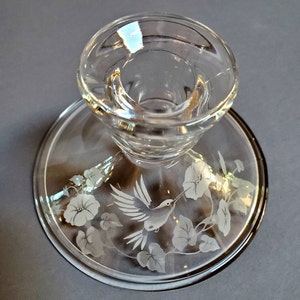Avon Hummingbird Candlestick Holder, Clear Lead Crystal Glass, Frosted ...