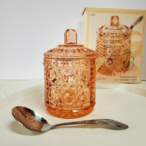 Boxed Jelly Jam Jar Set, Indiana Glass Peach Ballad Jar With Cover and ...