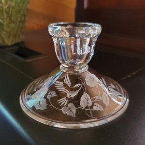 Avon Hummingbird Candlestick Holder, Clear Lead Crystal Glass, Frosted ...