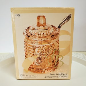 Boxed Jelly Jam Jar Set, Indiana Glass Peach Ballad Jar With Cover and ...