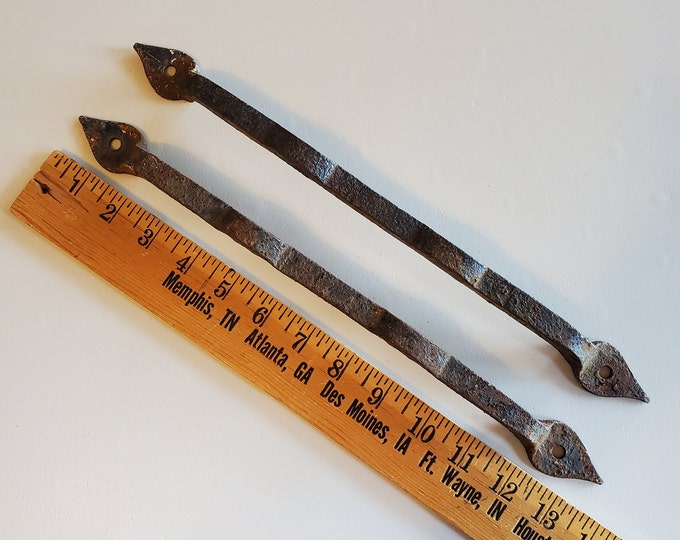 2 Large Primitive Handles, Rustic Hand Forged Pair, Hardware, Long Set ...