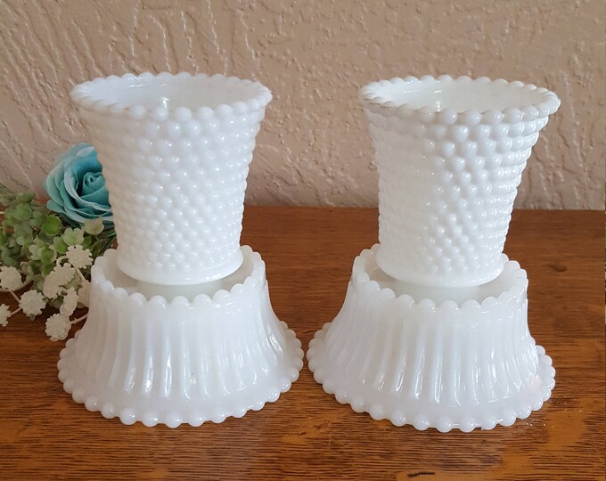 Pair of Milk Glass Candlestick Holders and Votive Inserts Romantic ...