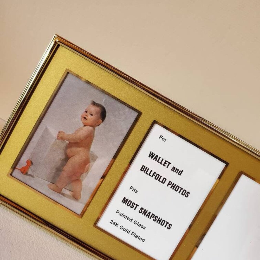 24K Gold Plated, Long Picture Frame, Reverse Painted, Holds Three ...