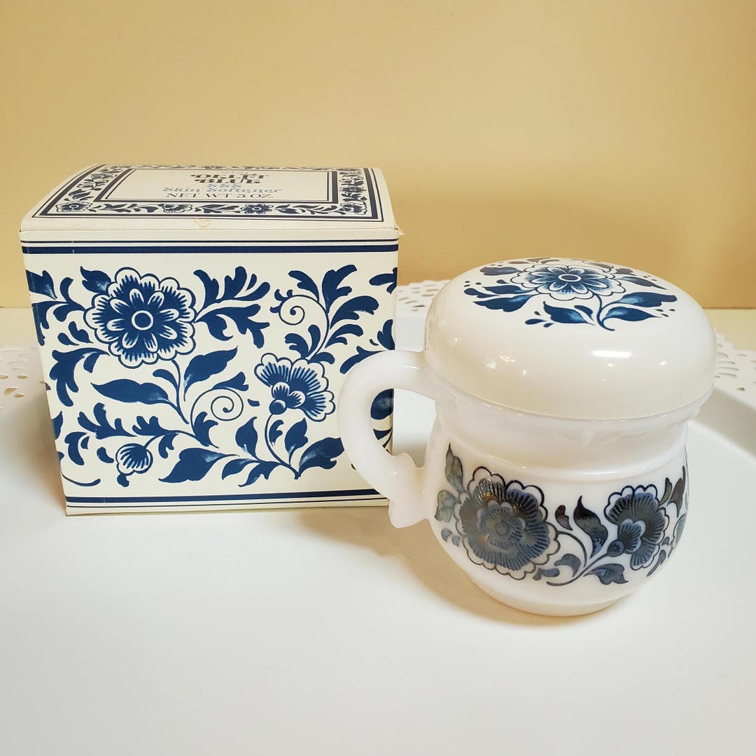 Avon Delft Blue Jar With Handle and Lid, Original Box, Skin so Soft ...