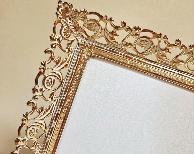 Holds 5 X 7 Picture, Rose Filigree Picture Frame, Whitewashed Metal ...