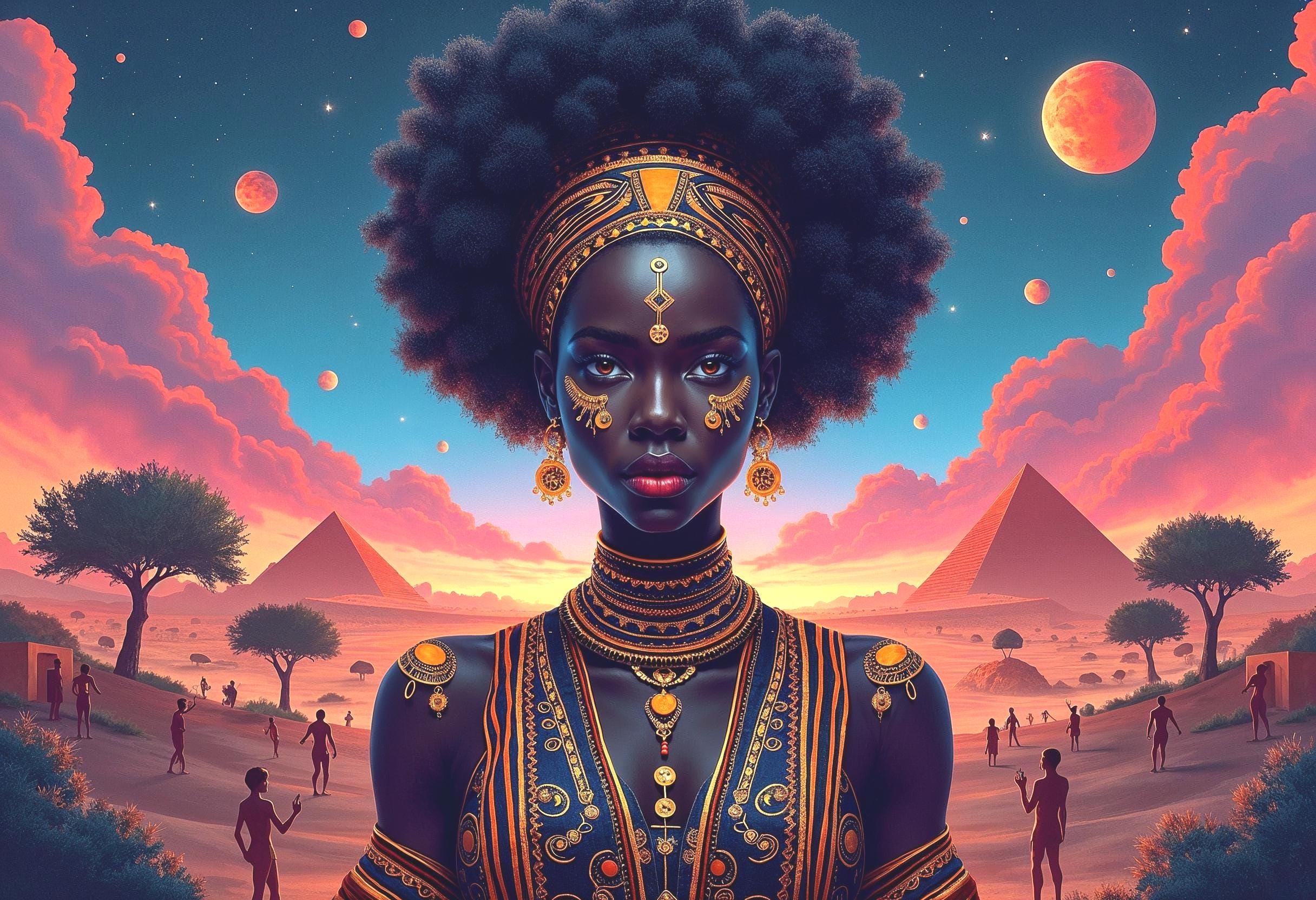 Afrofuturism Art Print: African Goddess, Cosmic Pyramids (digital ...