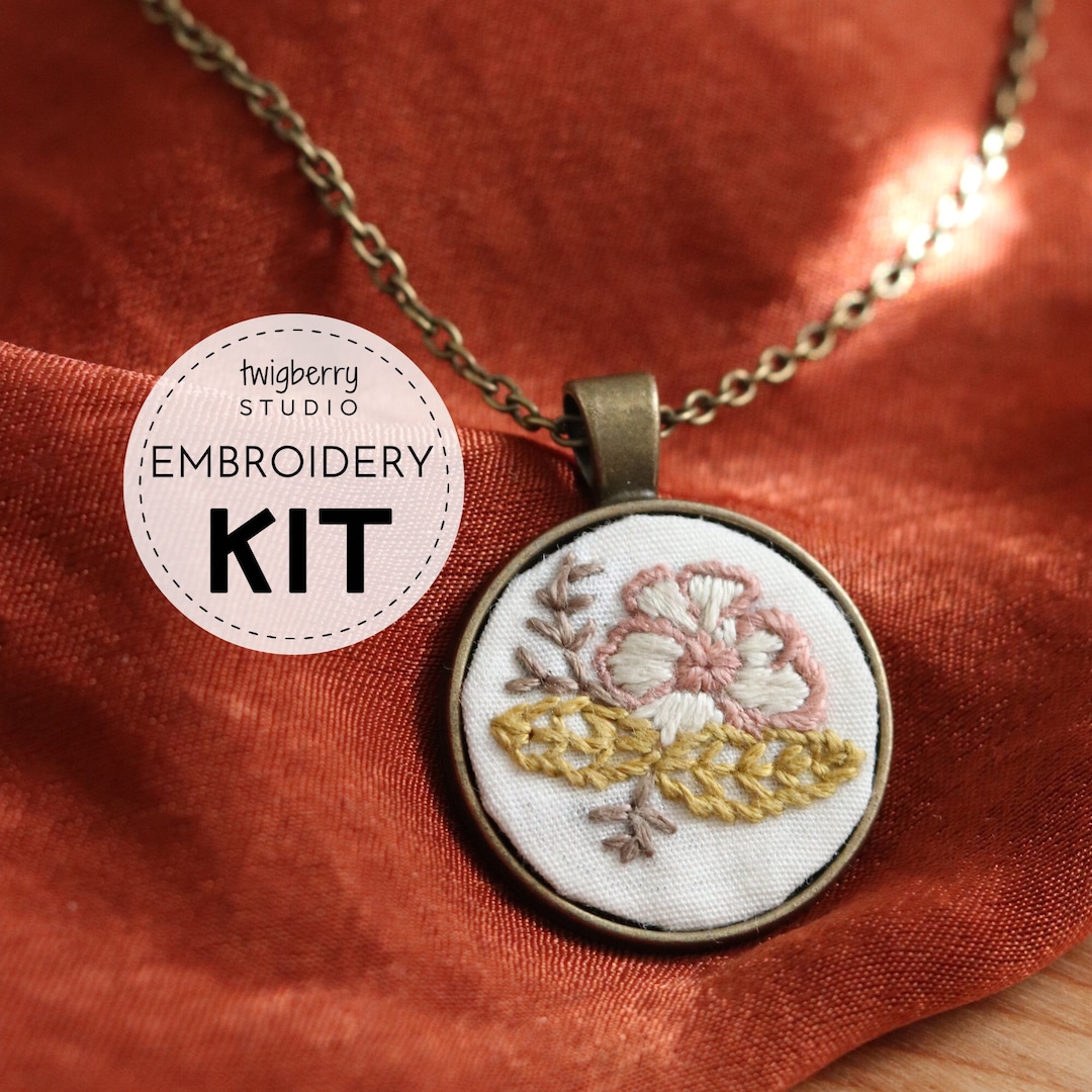 Beginner Embroidery Kit Necklace, Modern Embroidery Kit Pendant, Easy ...
