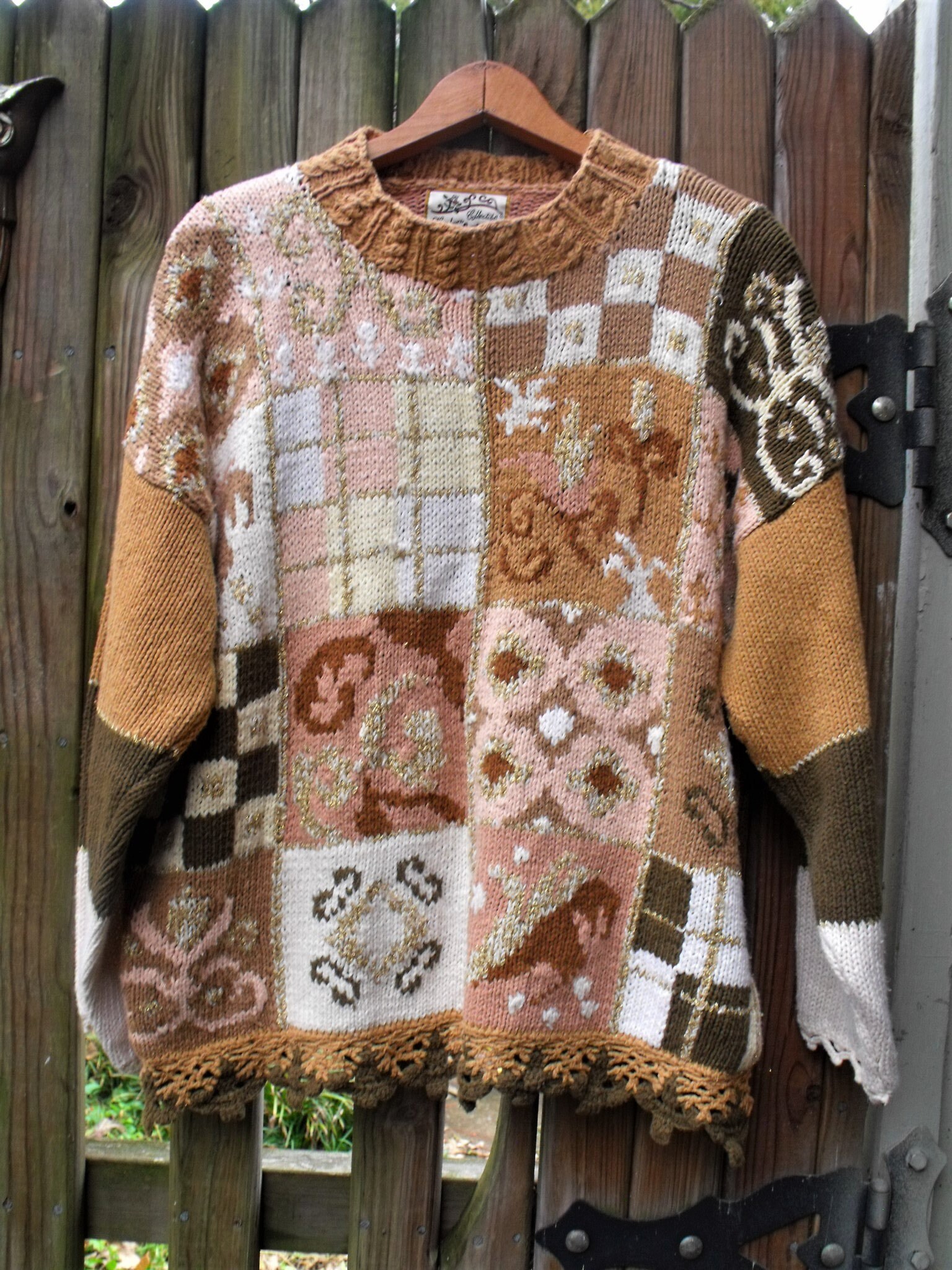Hand Knit Sweater Heirloom Collectible Size Large Patched - Etsy