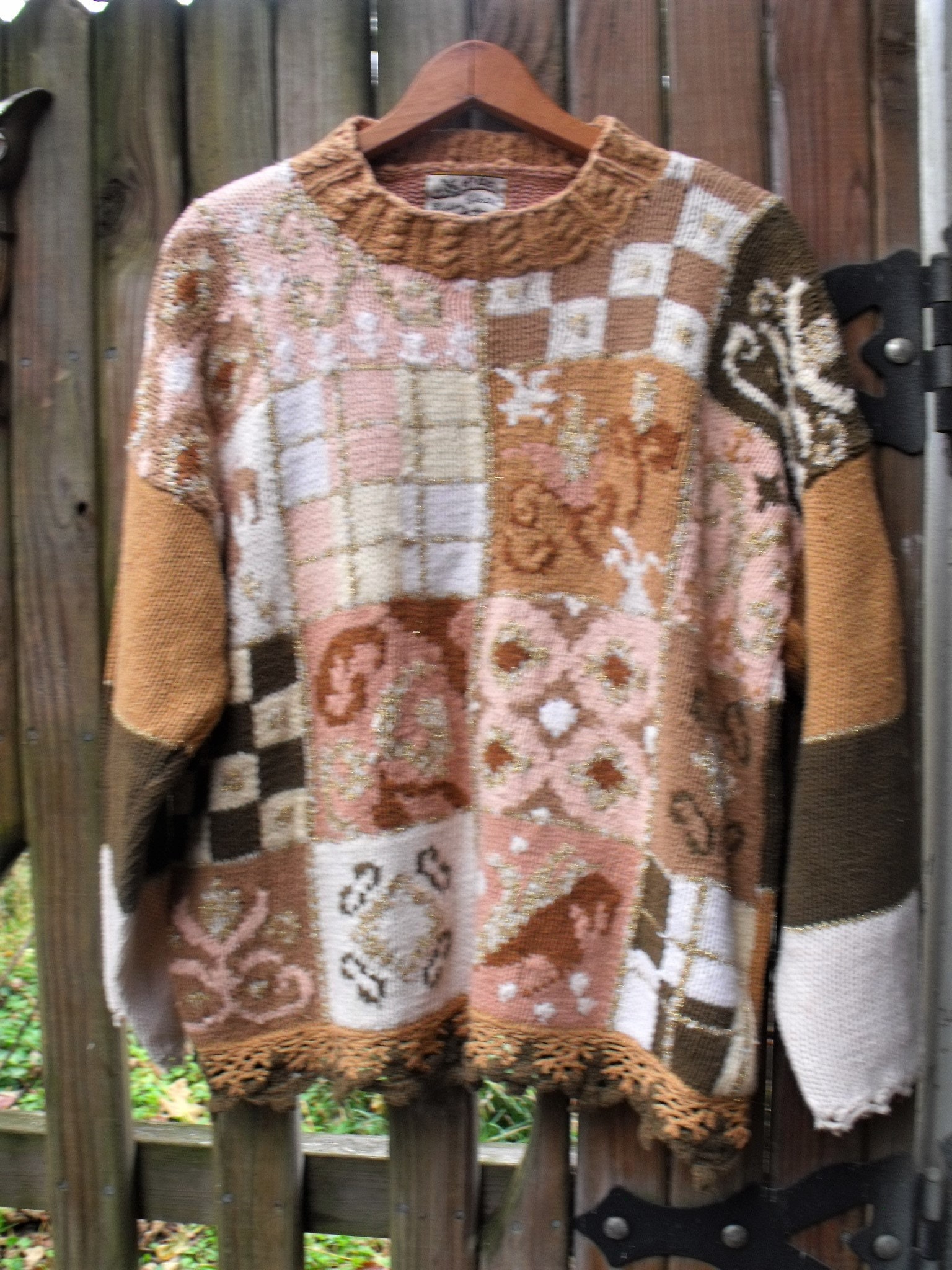 Hand Knit Sweater Heirloom Collectible Size Large Patched - Etsy