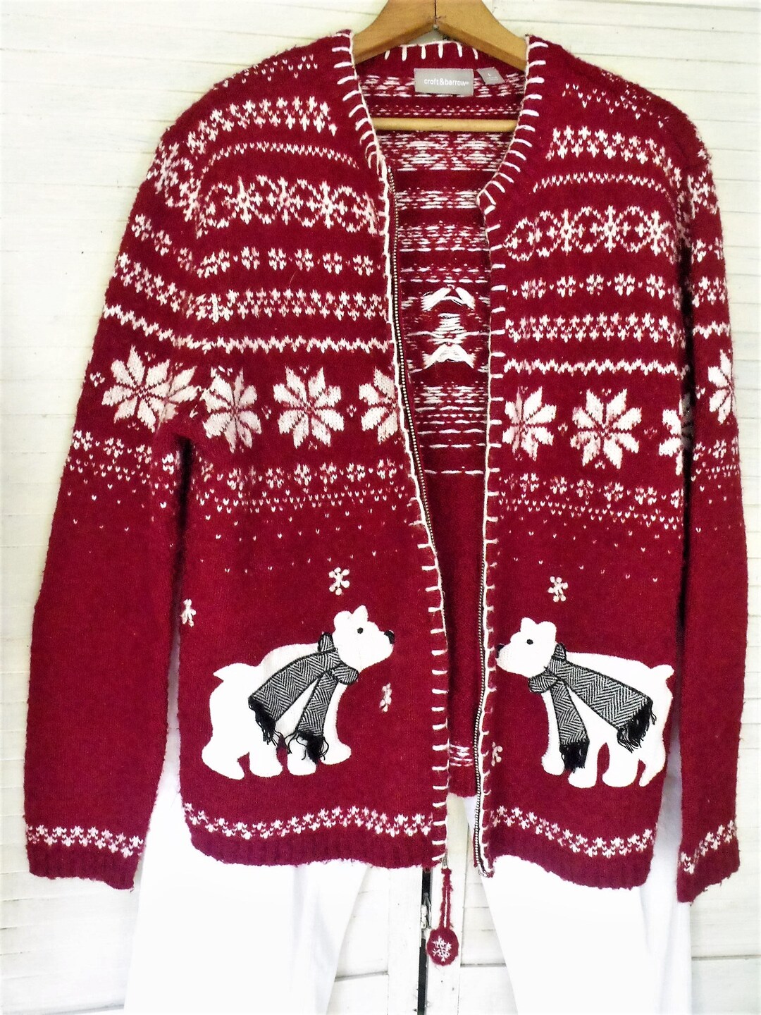 Fair Isle Jacket/ Deep Red-white Zip Jacket/ Thrifted Clothing/ Women's ...