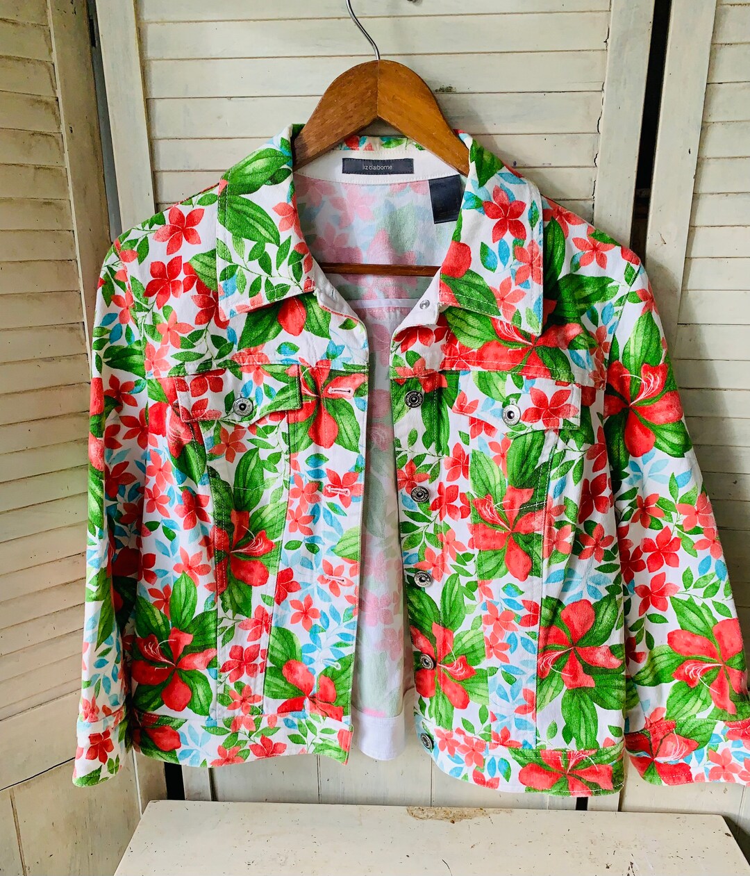 Cropped Spring Jacket, Floral Print, Size Medium. Pink and Green ...