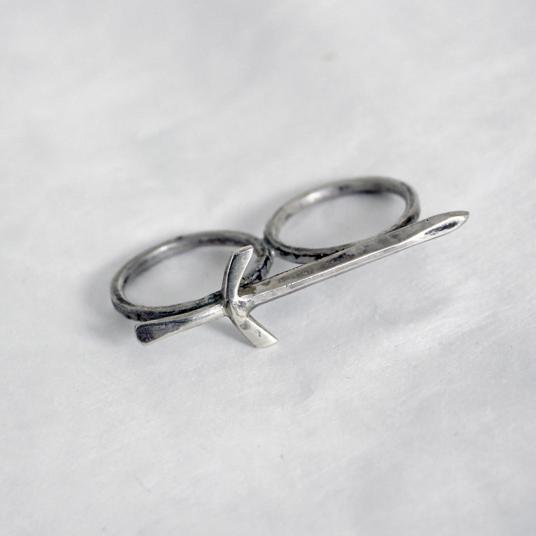 Sword Double Ring, Handcrafted Two Finger Ring in Sterling Silver - Etsy