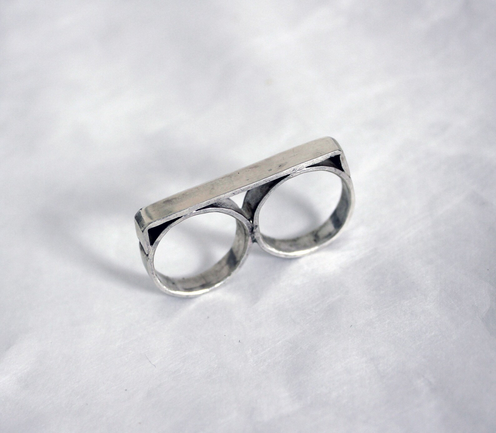 Double Silver Ring Handcrafted Two Finger Ring in Sterling | Etsy
