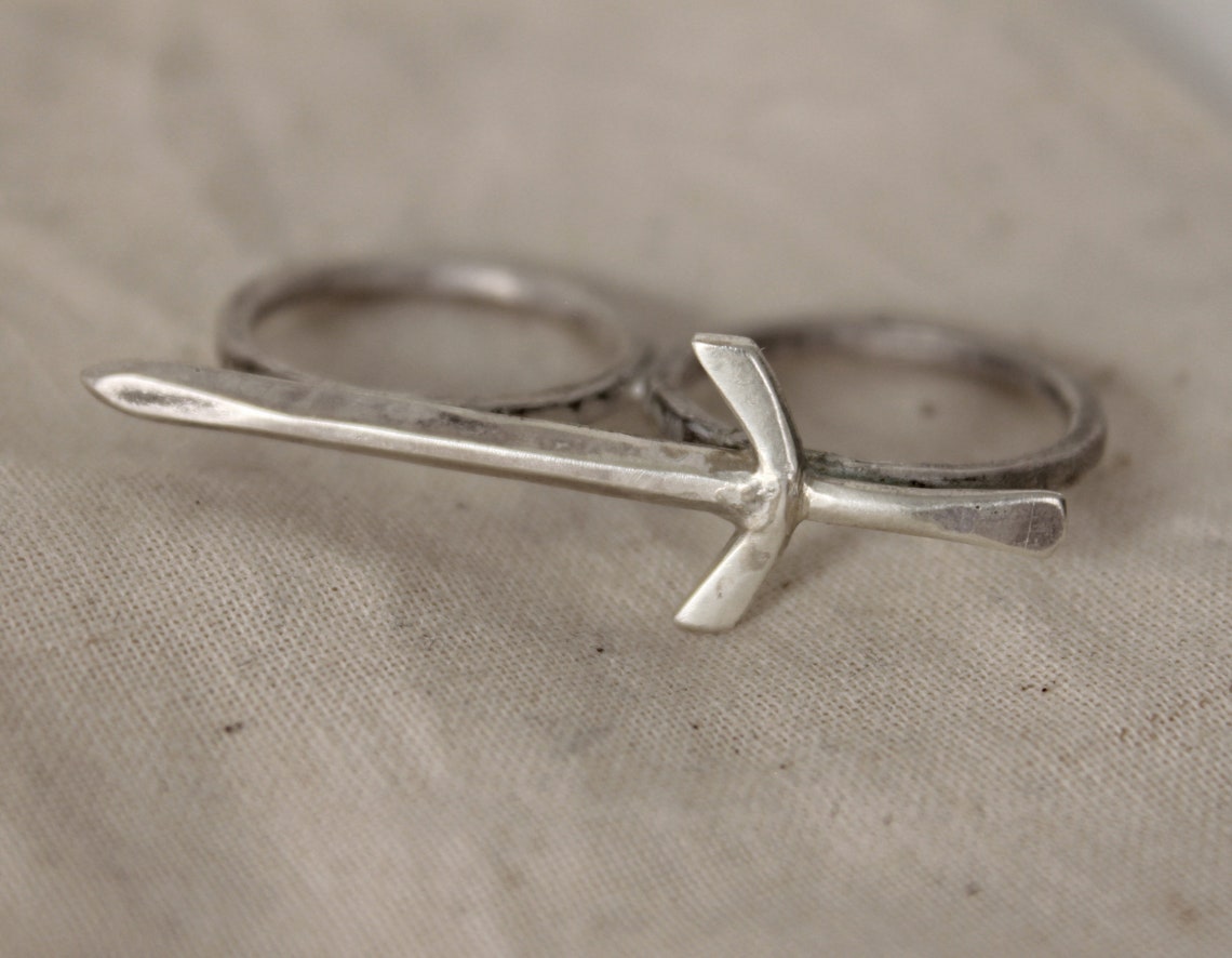 Sword Double Ring, Handcrafted Two Finger Ring in Sterling Silver - Etsy