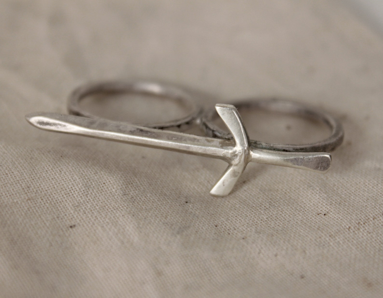 Sword Double Ring Handcrafted Two Finger Ring in Sterling | Etsy