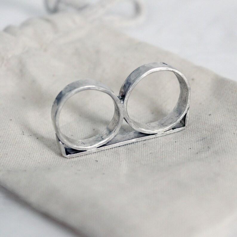 Double Silver Ring Handcrafted Two Finger Ring in Sterling | Etsy