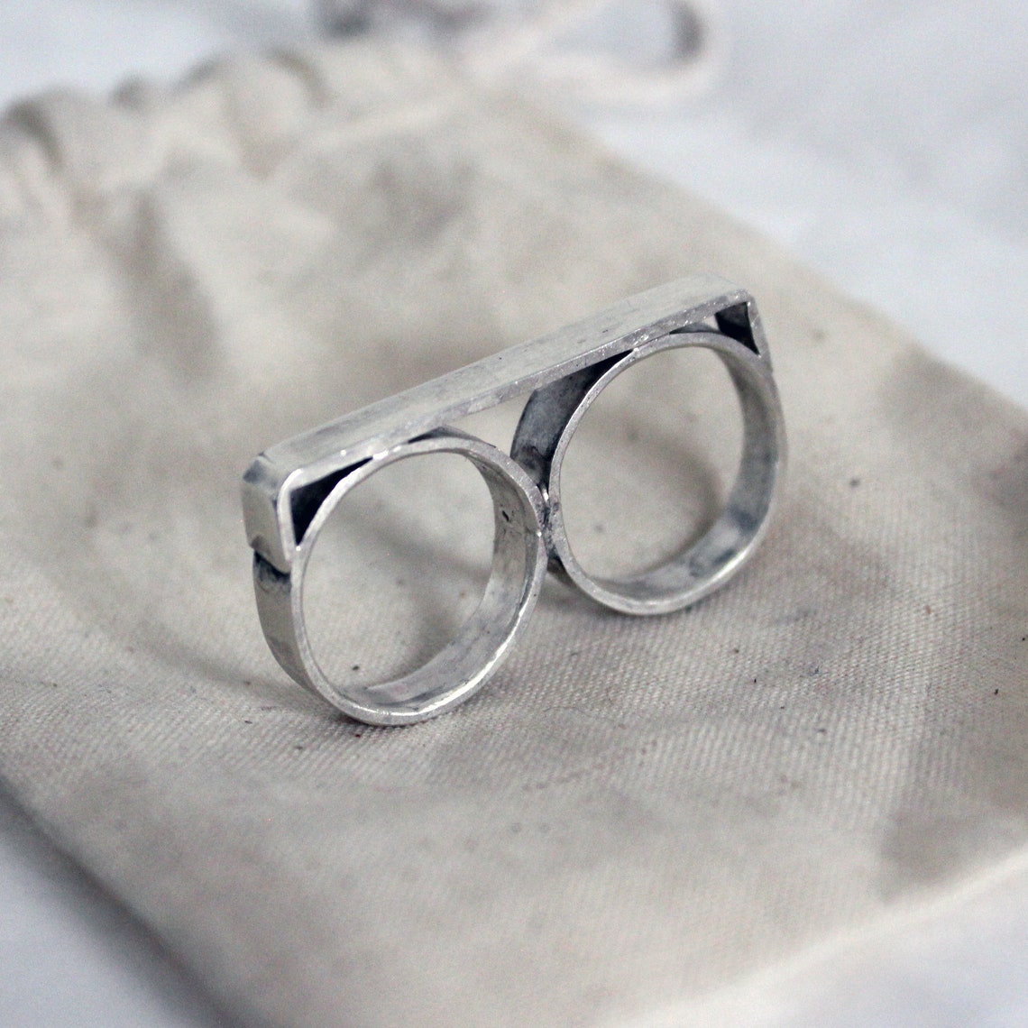 Double Silver Ring Handcrafted Two Finger Ring in Sterling | Etsy