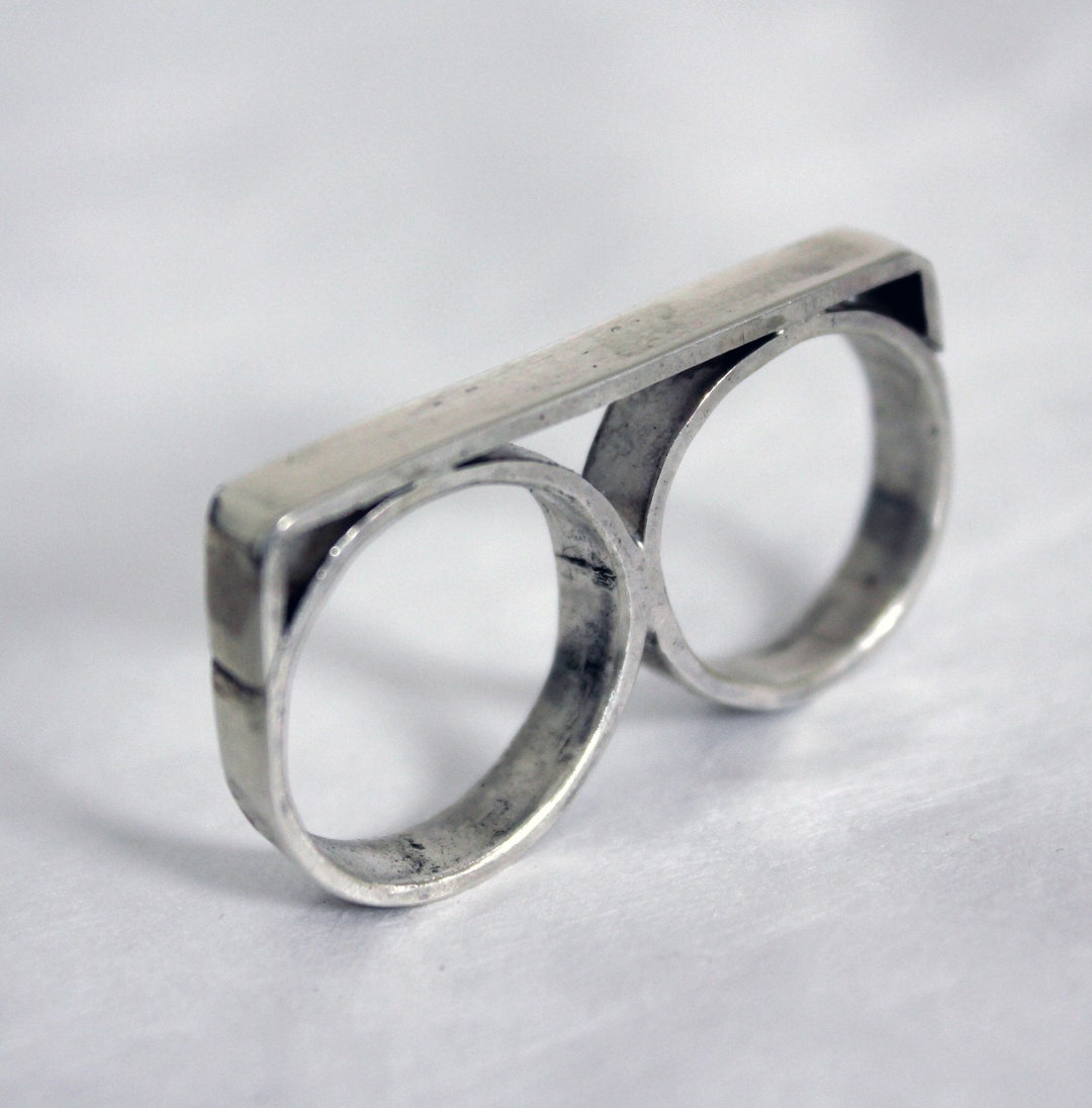 Double Silver Ring, Handcrafted Two Finger Ring in Sterling Silver - Etsy