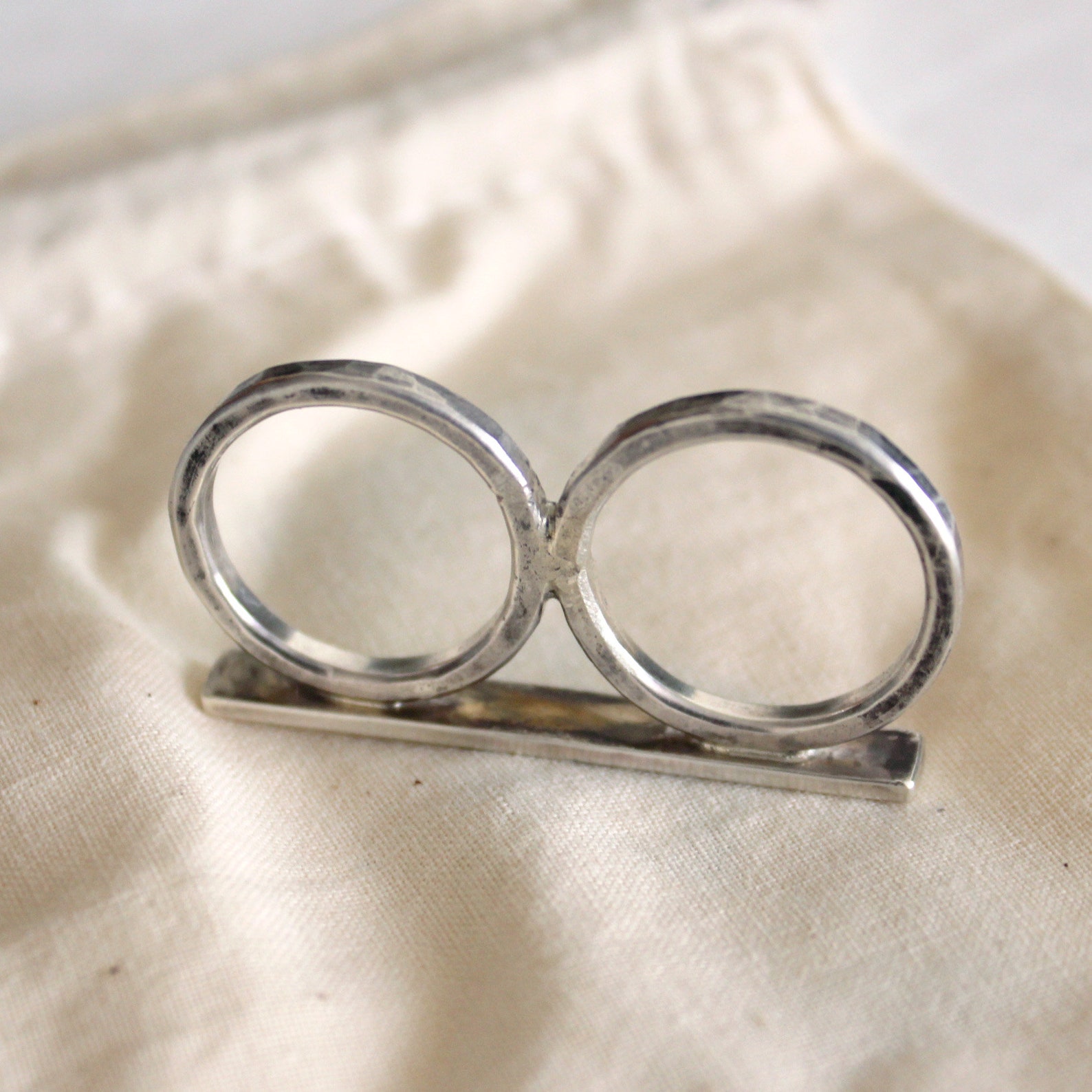 Double Silver Ring, Two Finger Ring Handcrafter in Sterling Silver - Etsy