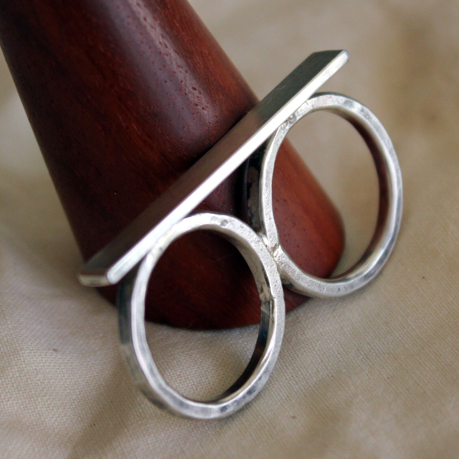 Double Silver Ring, Two Finger Ring Handcrafter in Sterling Silver - Etsy