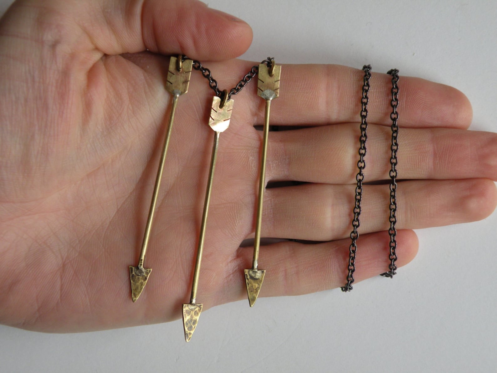 Three Arrow Necklace, Handcrafted in Brass - Etsy