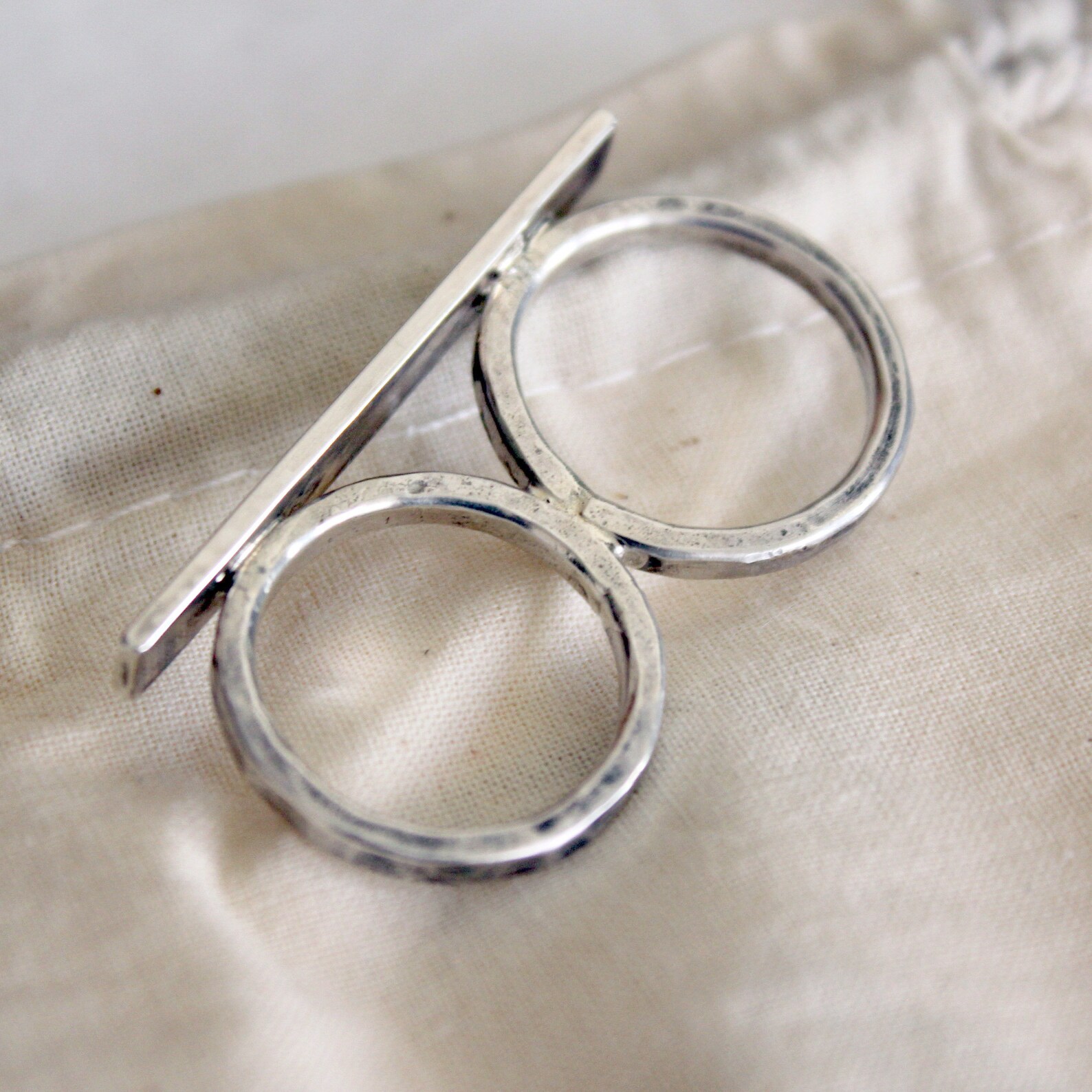 Double Silver Ring, Two Finger Ring Handcrafter in Sterling Silver - Etsy