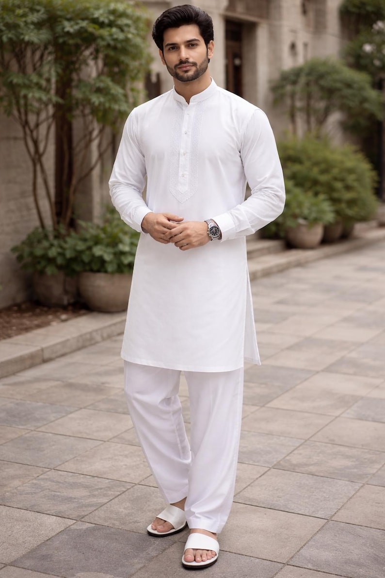 Pakistani Men's Navi Blue Cotton Shalwar Kameez, Two Pockets - Etsy
