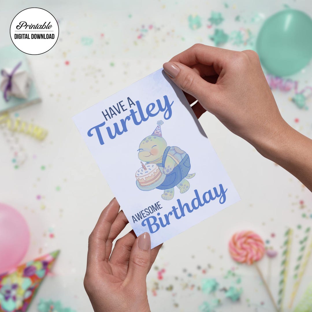 Turtle Birthday Digital Card, Watercolor Turtle Card Download, Punny ...