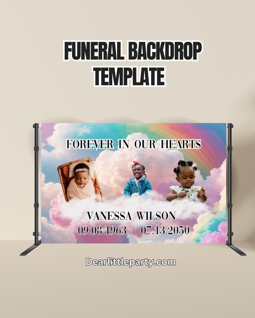 Rainbow Funeral Backdrop Template - in Loving Memory Banner - Repast ...