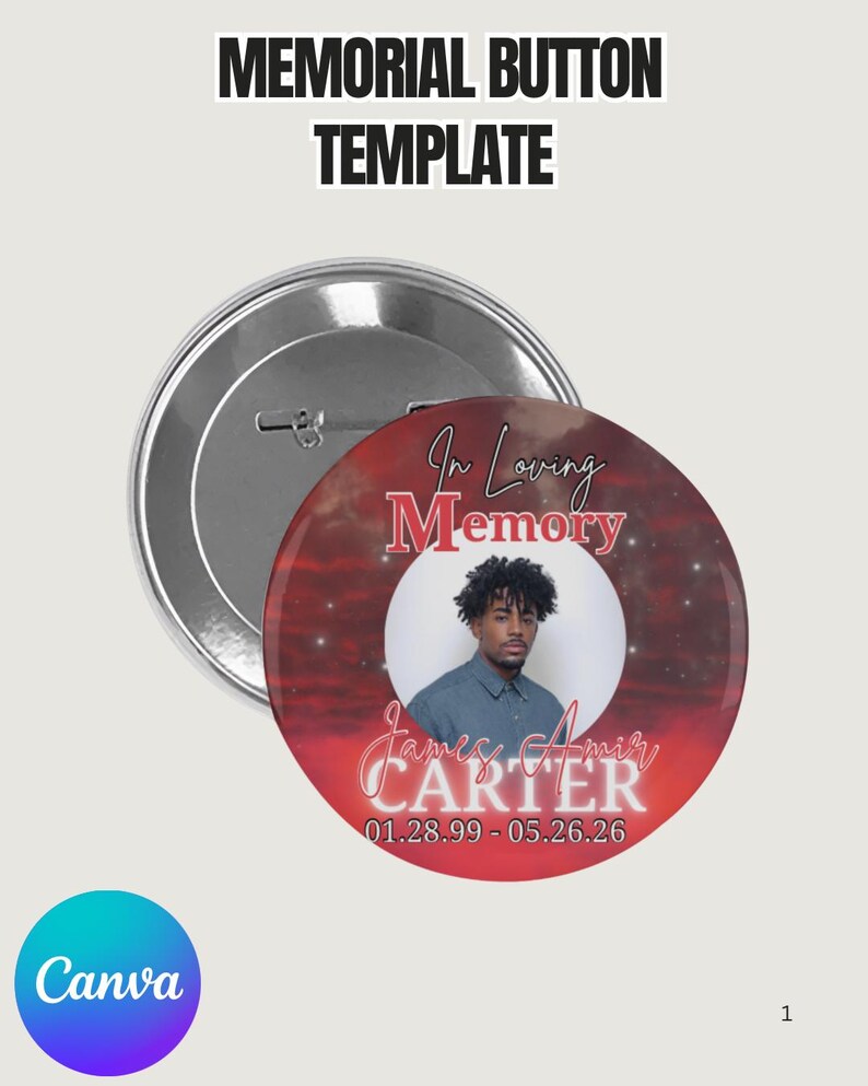 Red Funeral Button Canva Template – Memorial Pin Badge Design – in ...