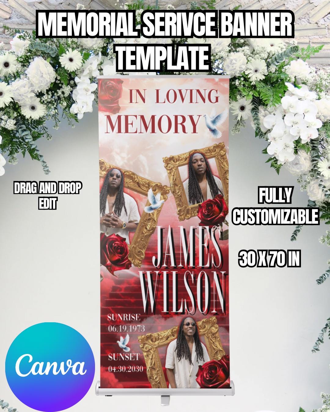 Red Memorial Service Banner Template – Canva Printable Funeral Decor ...