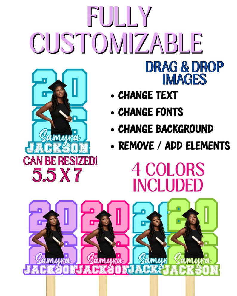 Graduation Fan Template, Multiple Colors, Printable Fan, Editable Canva ...