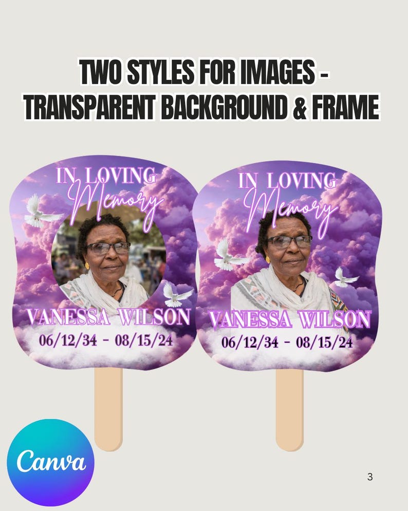 Purple Funeral Paddle Fan Template Canva | Memorial Fan Template With ...