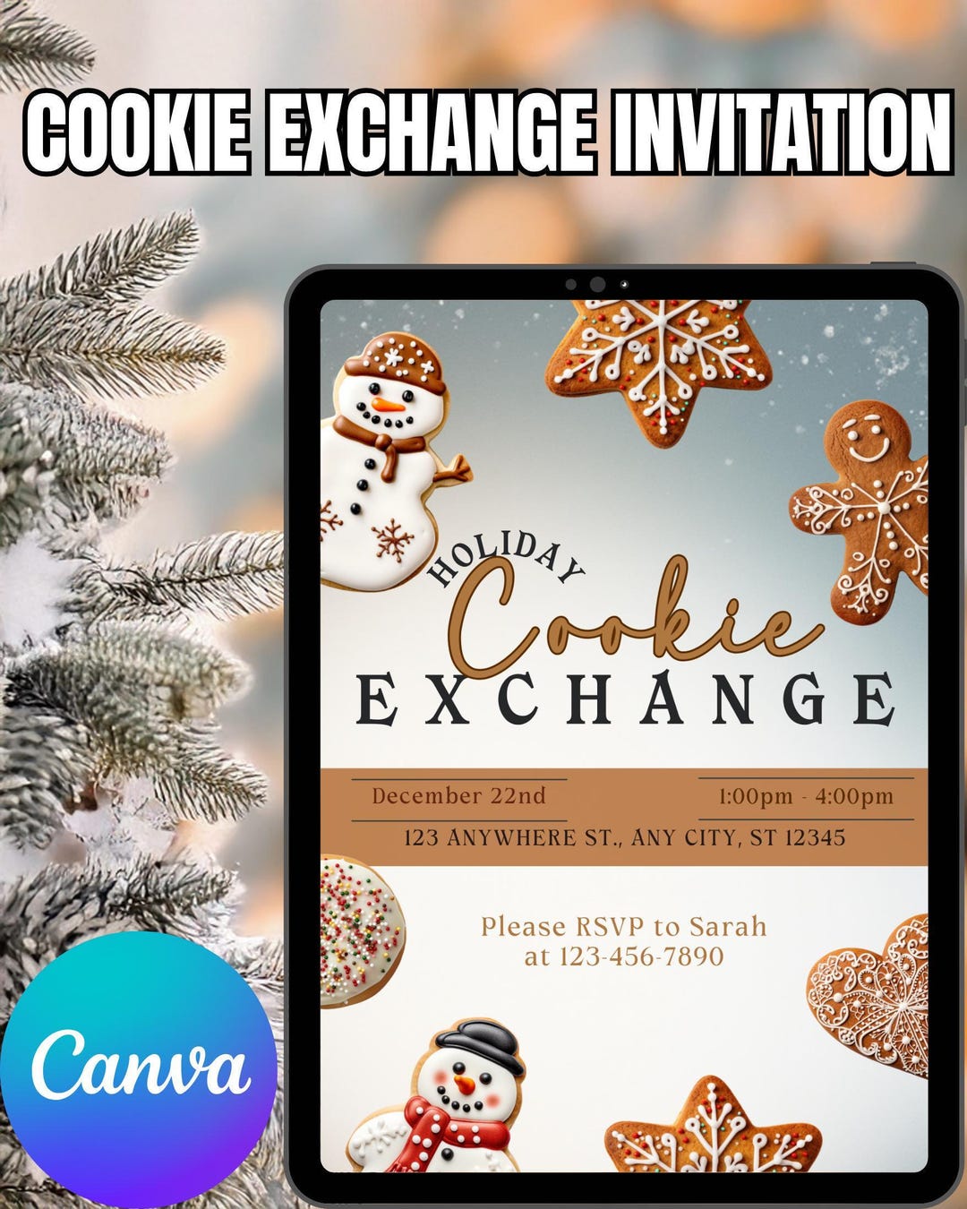 Cookie Exchange Invitation – Holiday Party Invite – Editable Canva ...